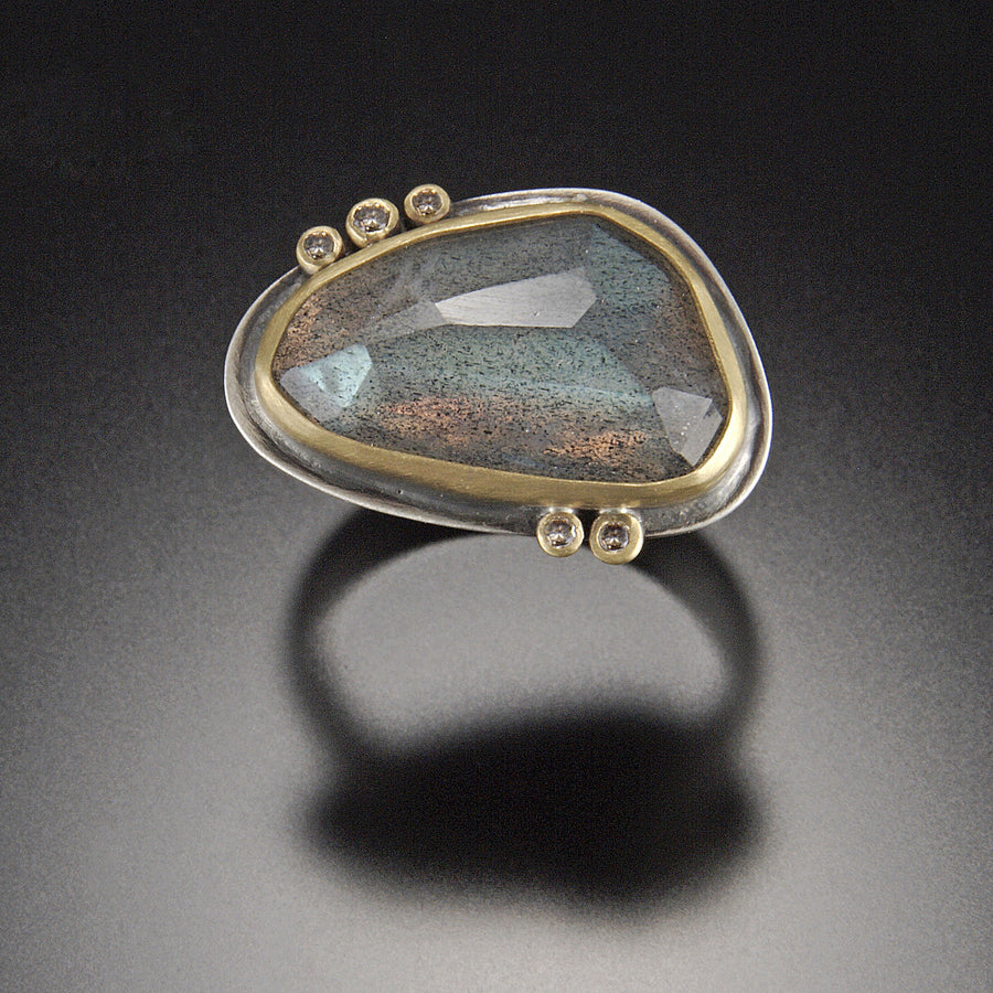 Rose Cut Labradorite Ring with Five Diamond Dots · Artful Home