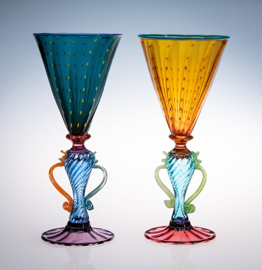 Tutti Frutti Cone Goblets in Deep Lagoon & Topaz · Artful Home