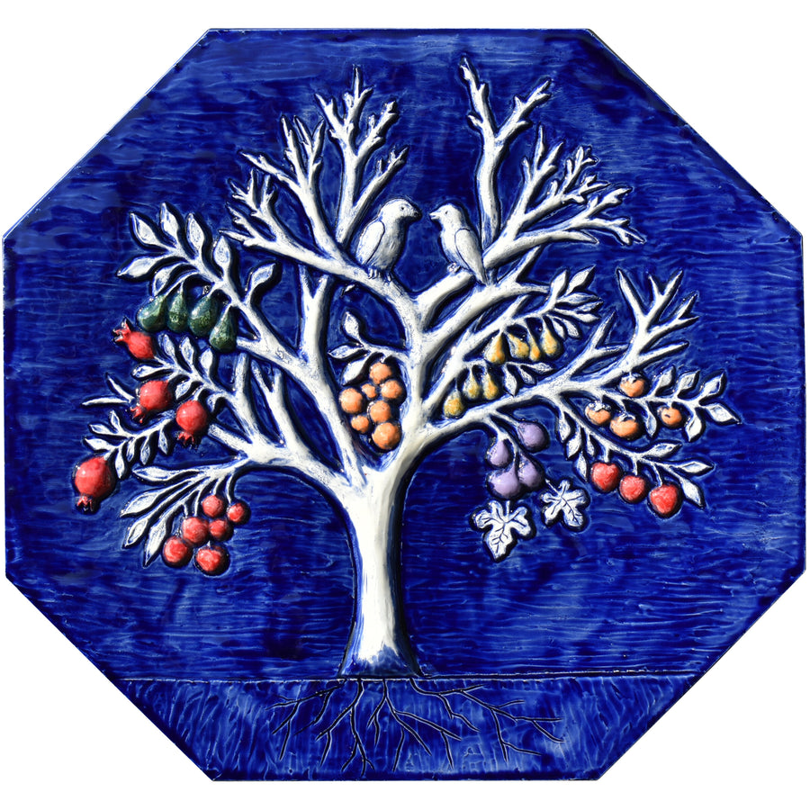 Magic Fruit Tree Octagon Tile in Dark Blue · Artful Home