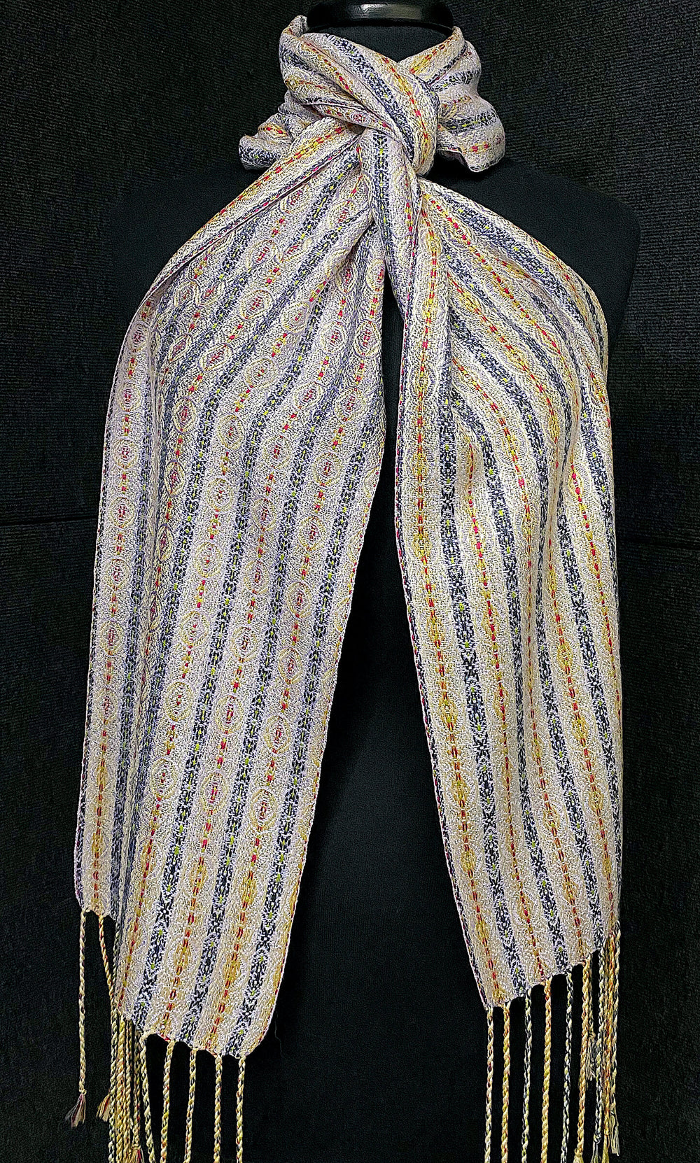 Wisteria handwoven silk scarf with multiple accent colors in the warp ...