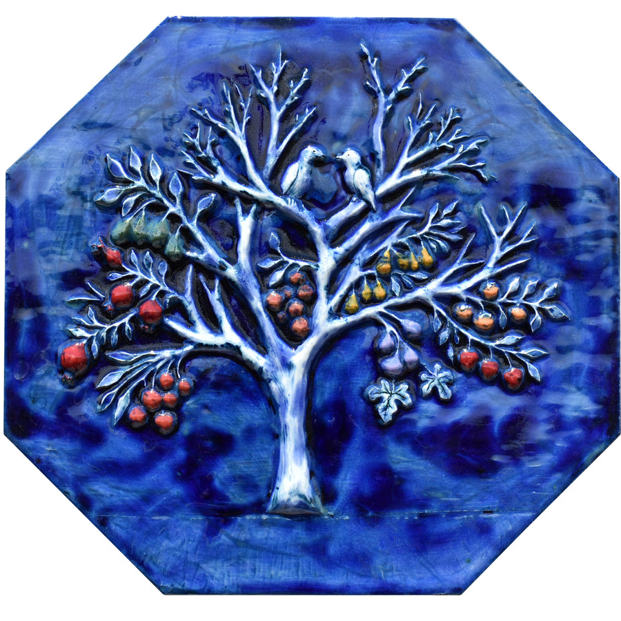 Magic Fruit Tree Octagon Tile in Dark Blue · Artful Home