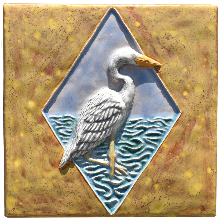 Egret Sculptural Tile in Wheat, Oyster and Teal · Artful Home